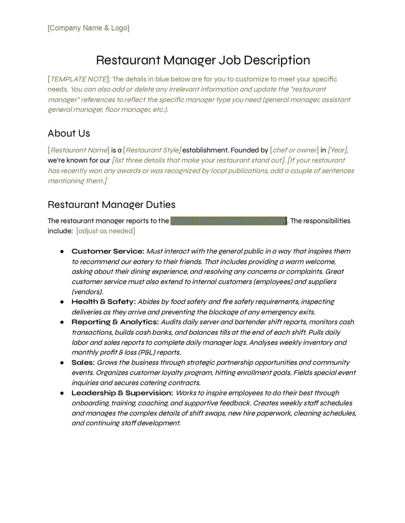 Restaurant Manager Job Description: How to Write (+ Template)