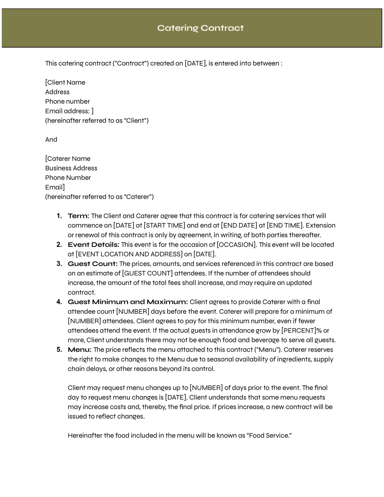 Catering Contract Template [+ Free Downloadable & Tips]