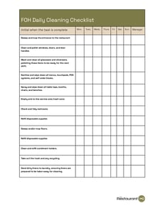 Restaurant cleaning checklist